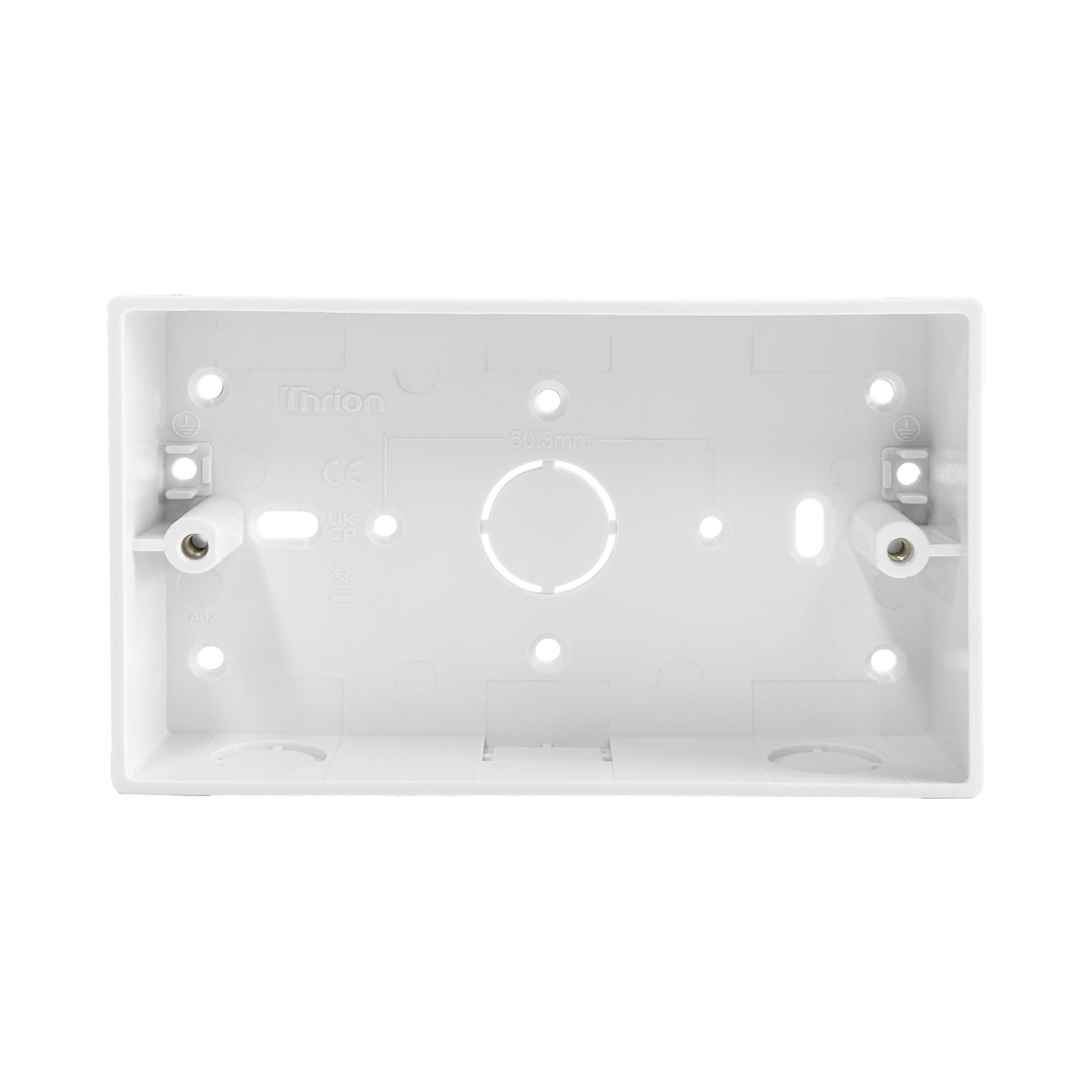 Caradok 2G 32mm PVC Box c/w Conduit/Mini Trunking K/O Squared Edge