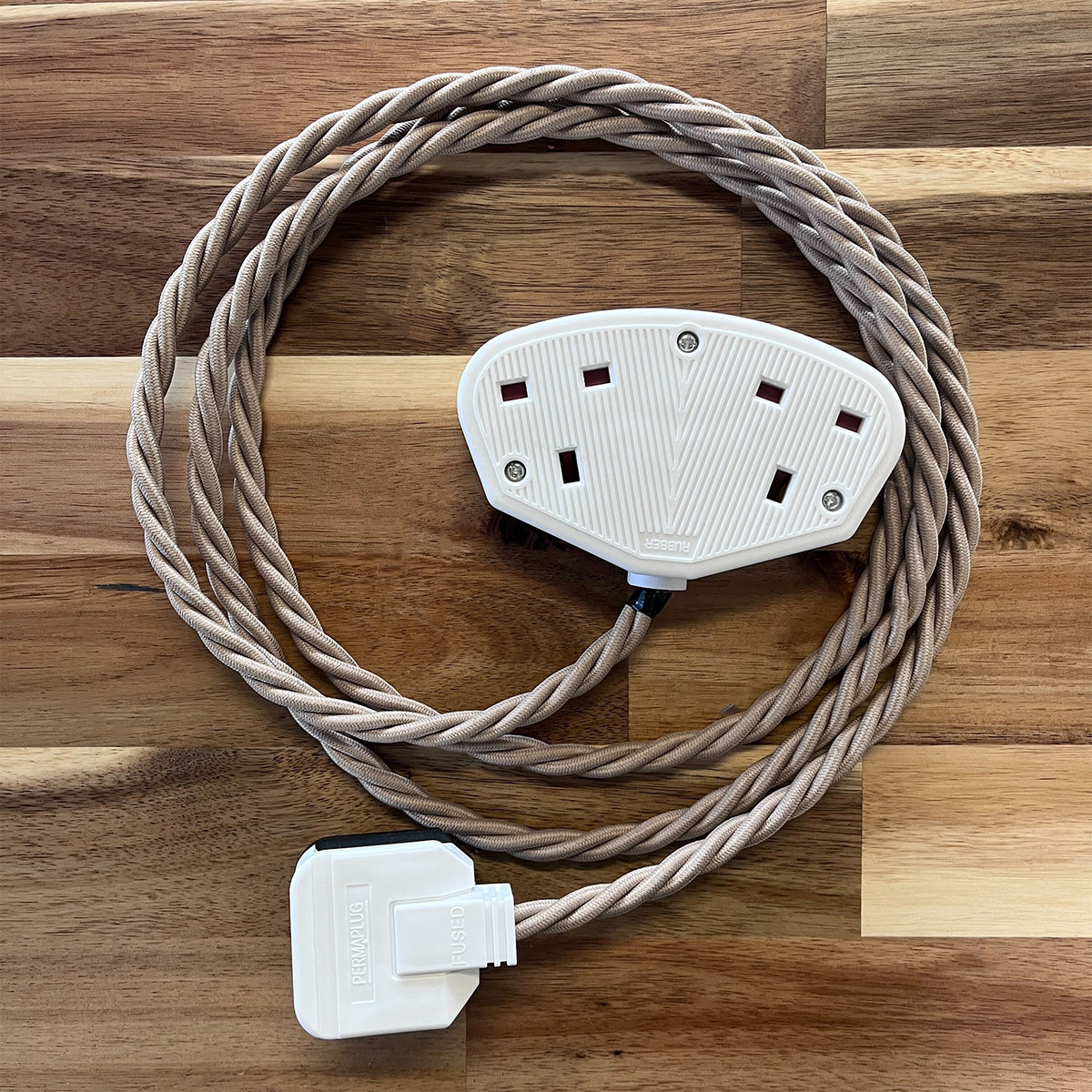 Cream / Linen Braided Fabric Decorative Extension Lead - White Trailin ...